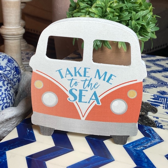 Accents | New Coastal Beach Take Me To The Sea Retro Bus Camper Wood ...